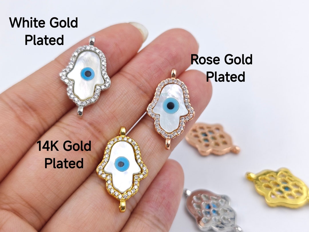 14×23 Mm MOP Hamsa Hand Evil Eye Connectors Charms , Gold Plated Mother ...