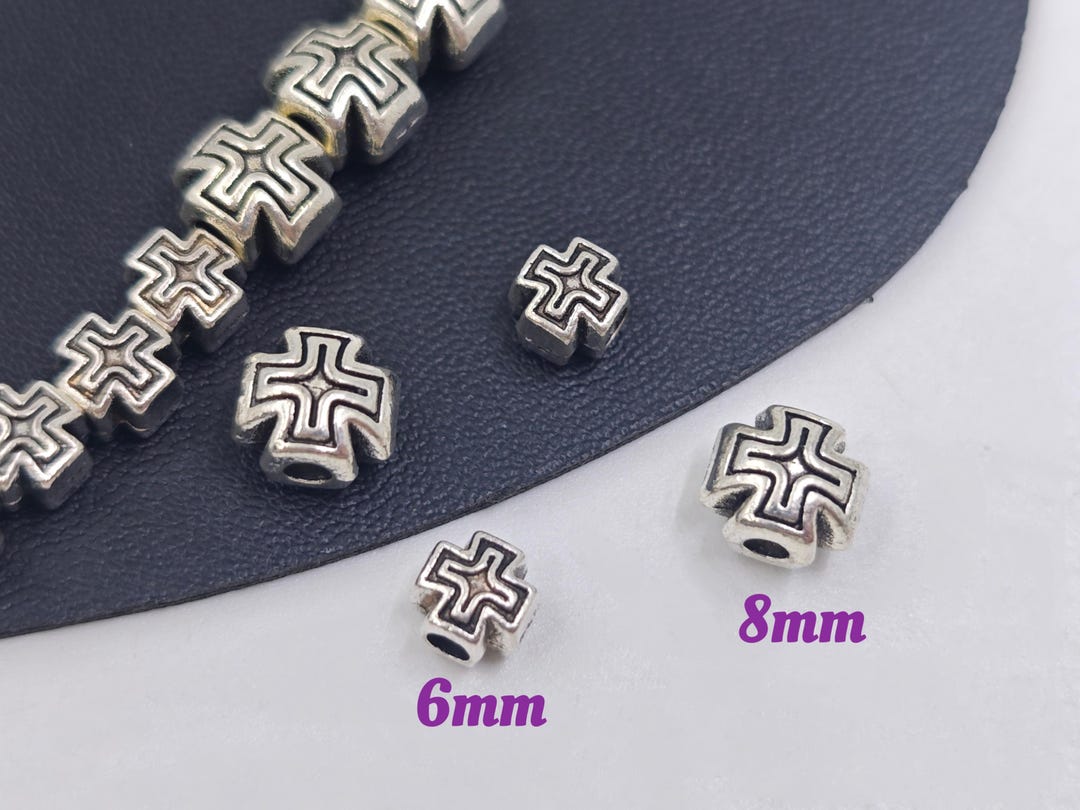 6mm 8mm Antique Silver Cross Beads , Double Sided Cross Beads , Cross ...