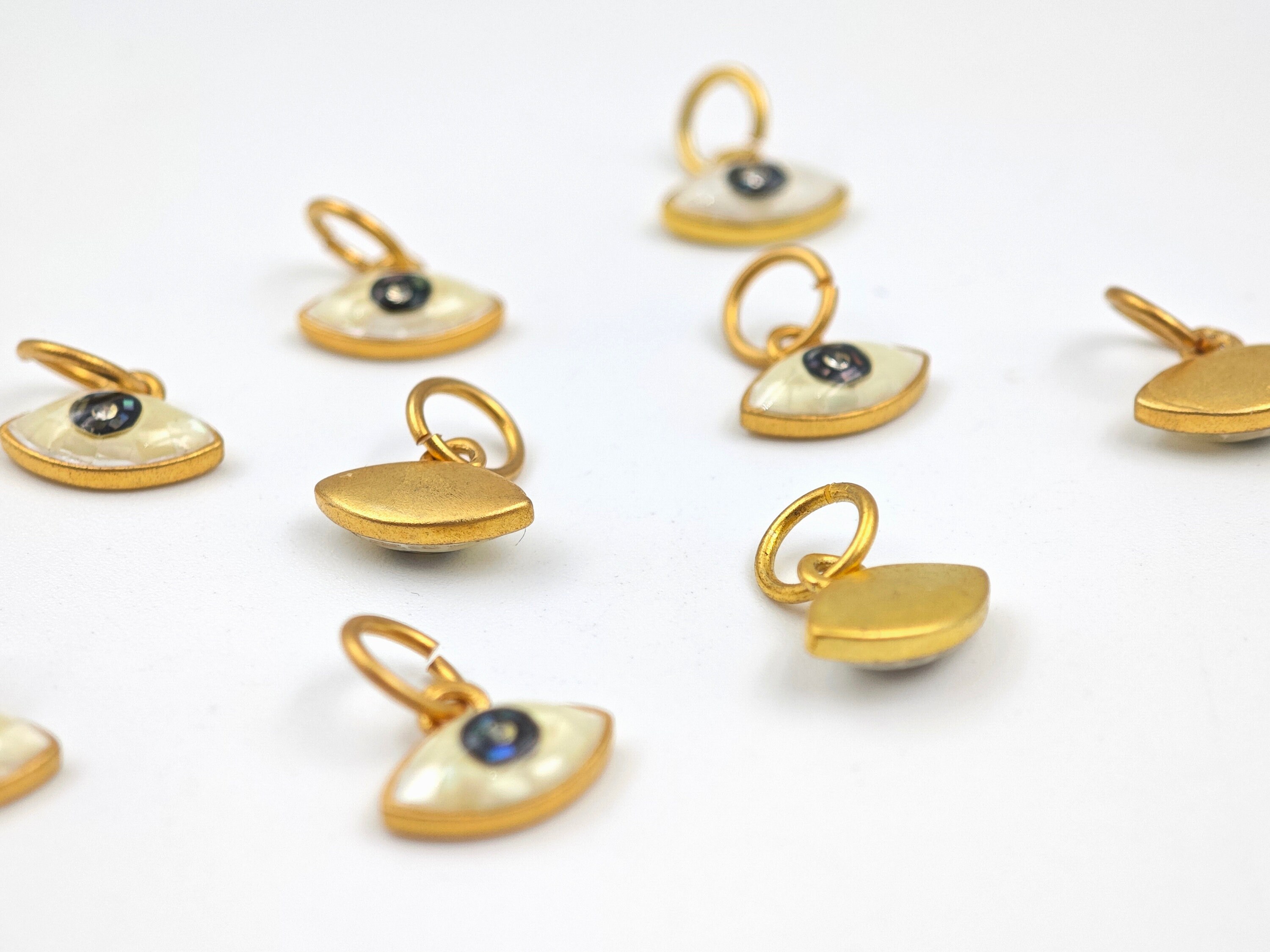 7.5×9.5mm Rainbow Abalone Shell Evil Eye Charms ,gold Plated Evil Eye ...