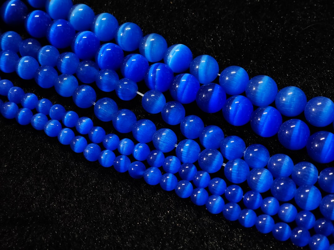6/ 8 /10 Mm Deep Blue Cat Eye Glass Round Beads, Blue Round Cat Eye ...