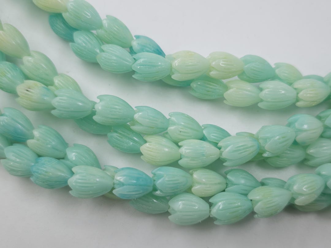 8×11 Mm Variegated Light Aqua Blue Pikake Beads, Resin & Coral Blue ...