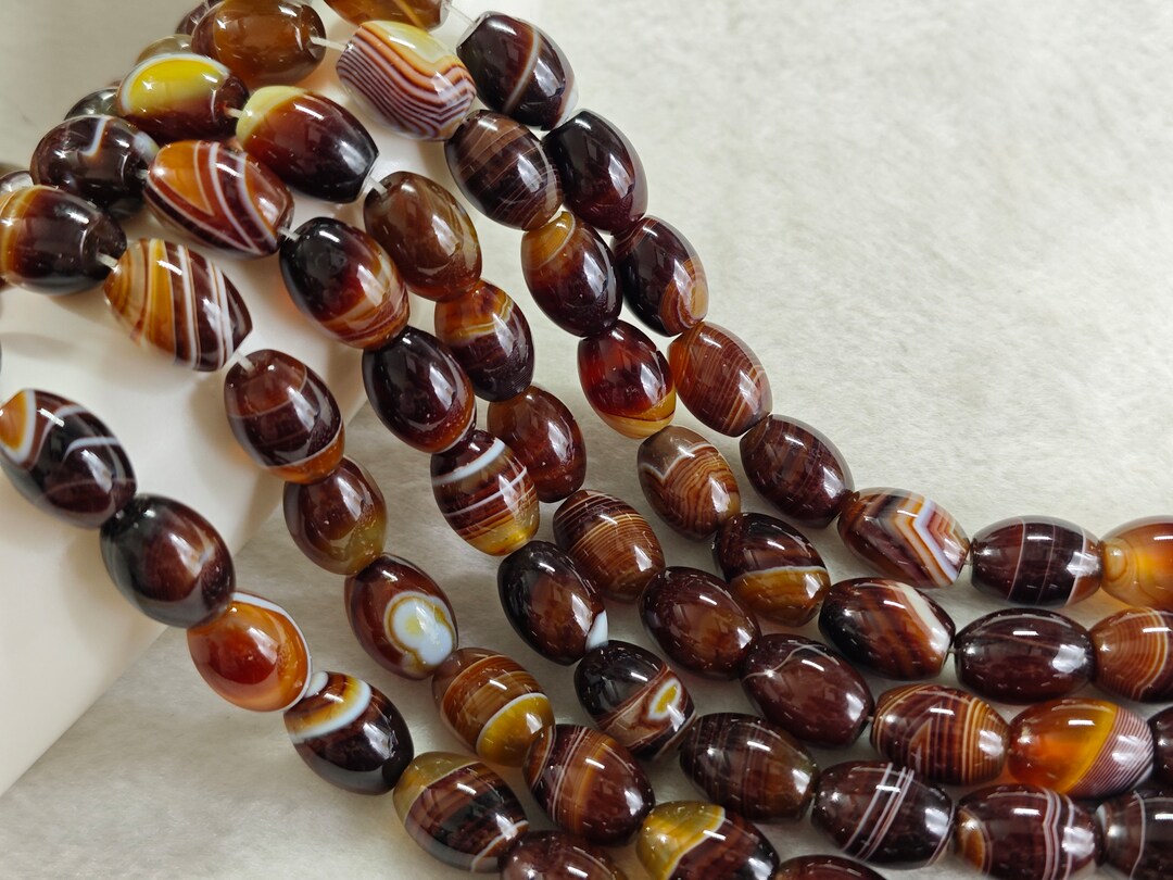 Brown Stripe Agate Oval/barrel Beads , Smooth Oval Agate Beads, 12 × 16 ...