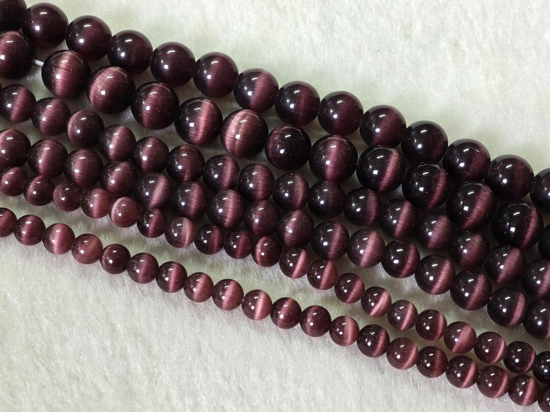 6/ 8 / 10 Mm Purple Cat Eye Glass Round Beads , Purple Round Cat Eye ...