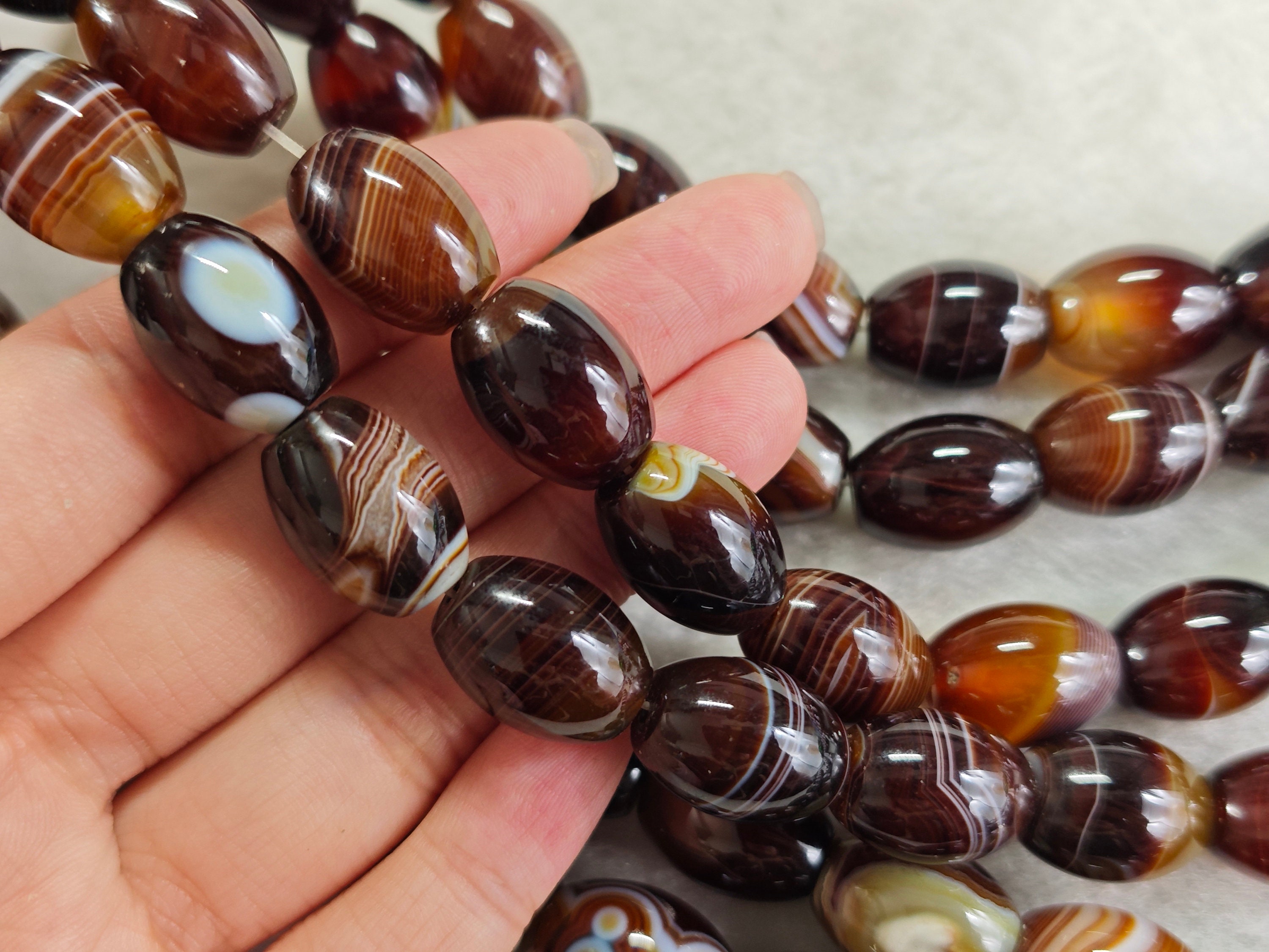 Brown Stripe Agate Oval/barrel Beads , Smooth Oval Agate Beads, 12 × 16 ...