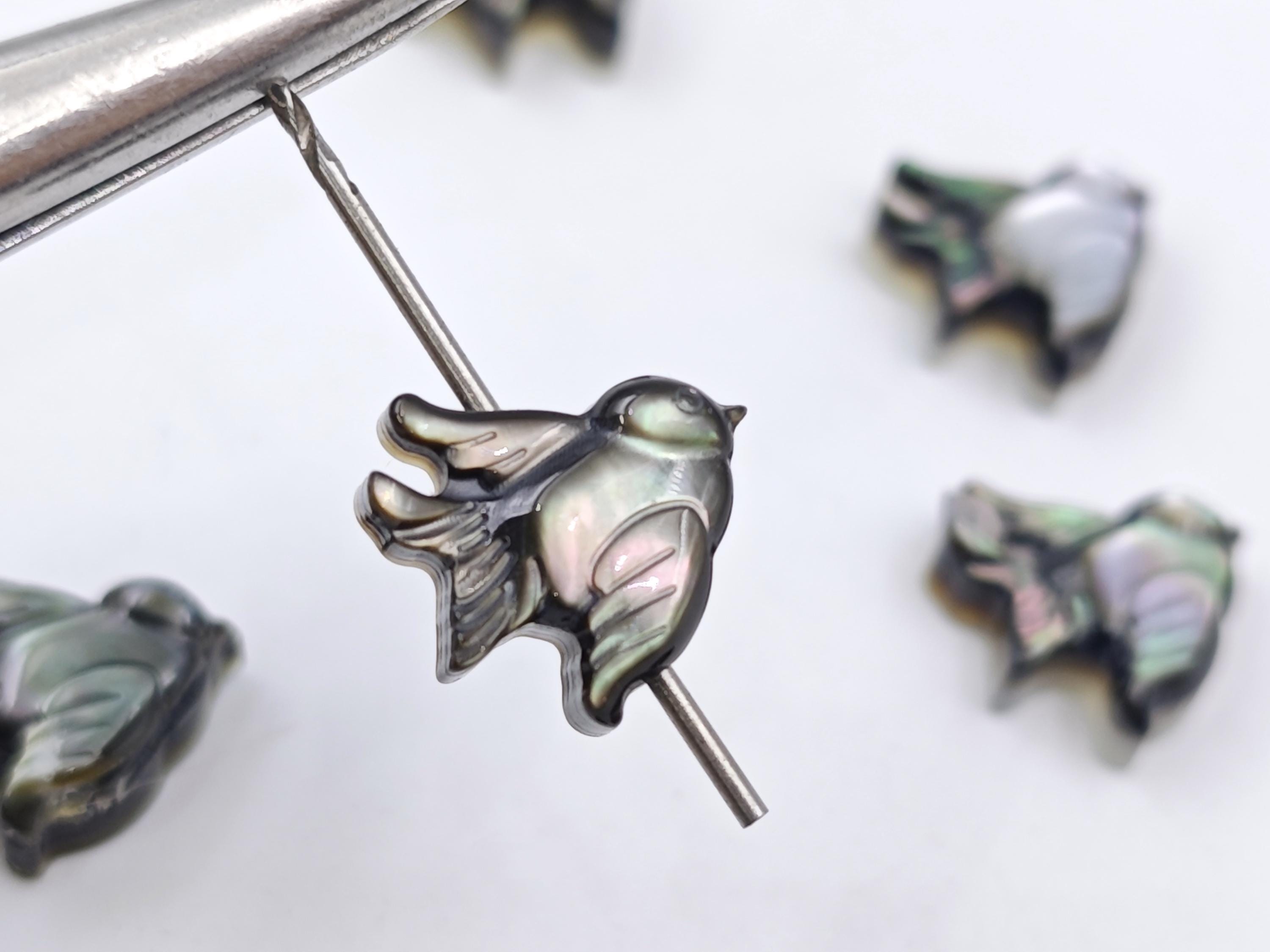 13×12 Mm Black Lip Shell Bird Beads , Black MOP Carved Bird Beads , MOP ...