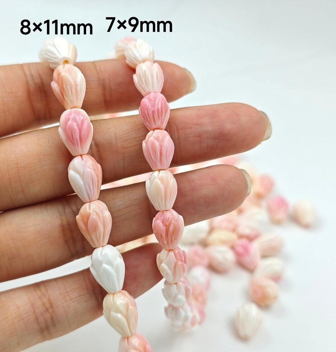 Queen Conch Shell Pikake Pink Beads , 7x8mm 8x10mm Pink Jasmine Flower ...