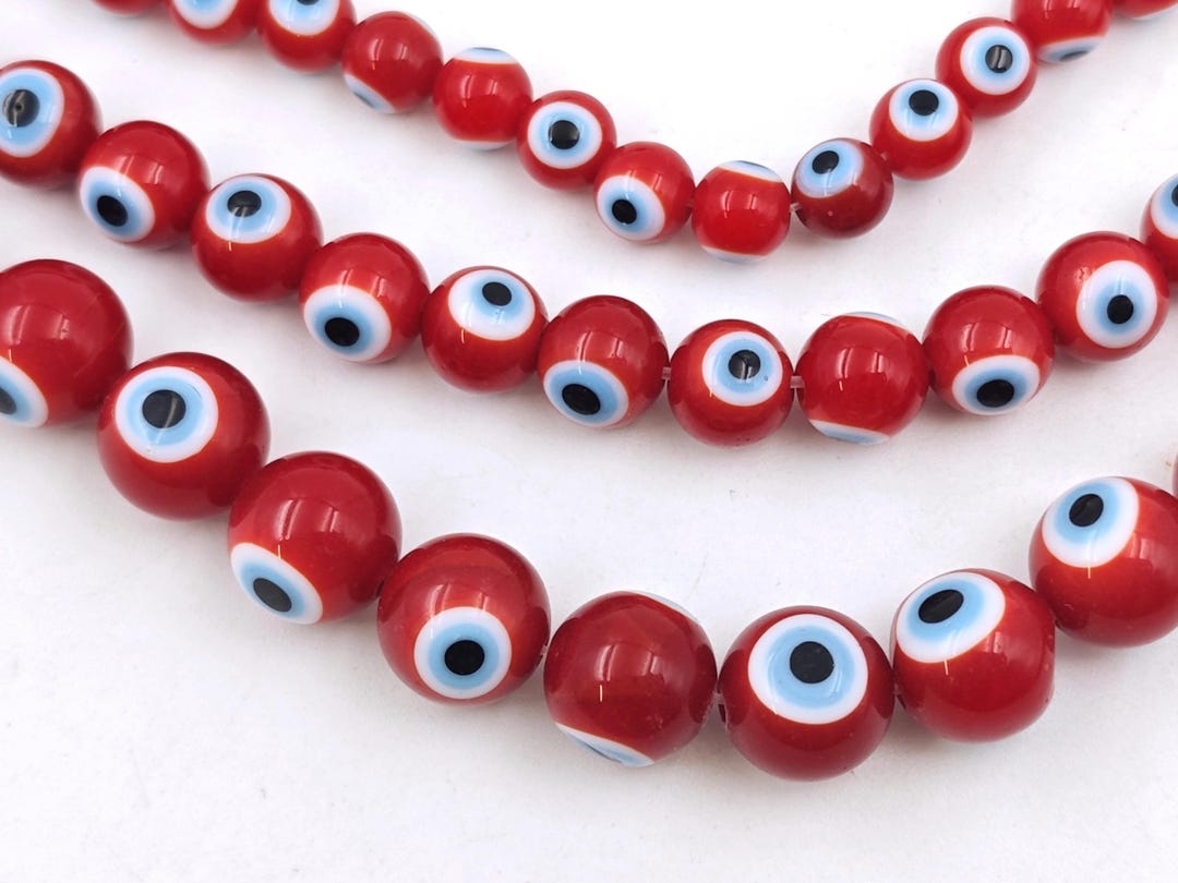 6/8/10 Mm Red Glass Smooth Round Evil Eye Beads, Red Greek Eye Beads ...