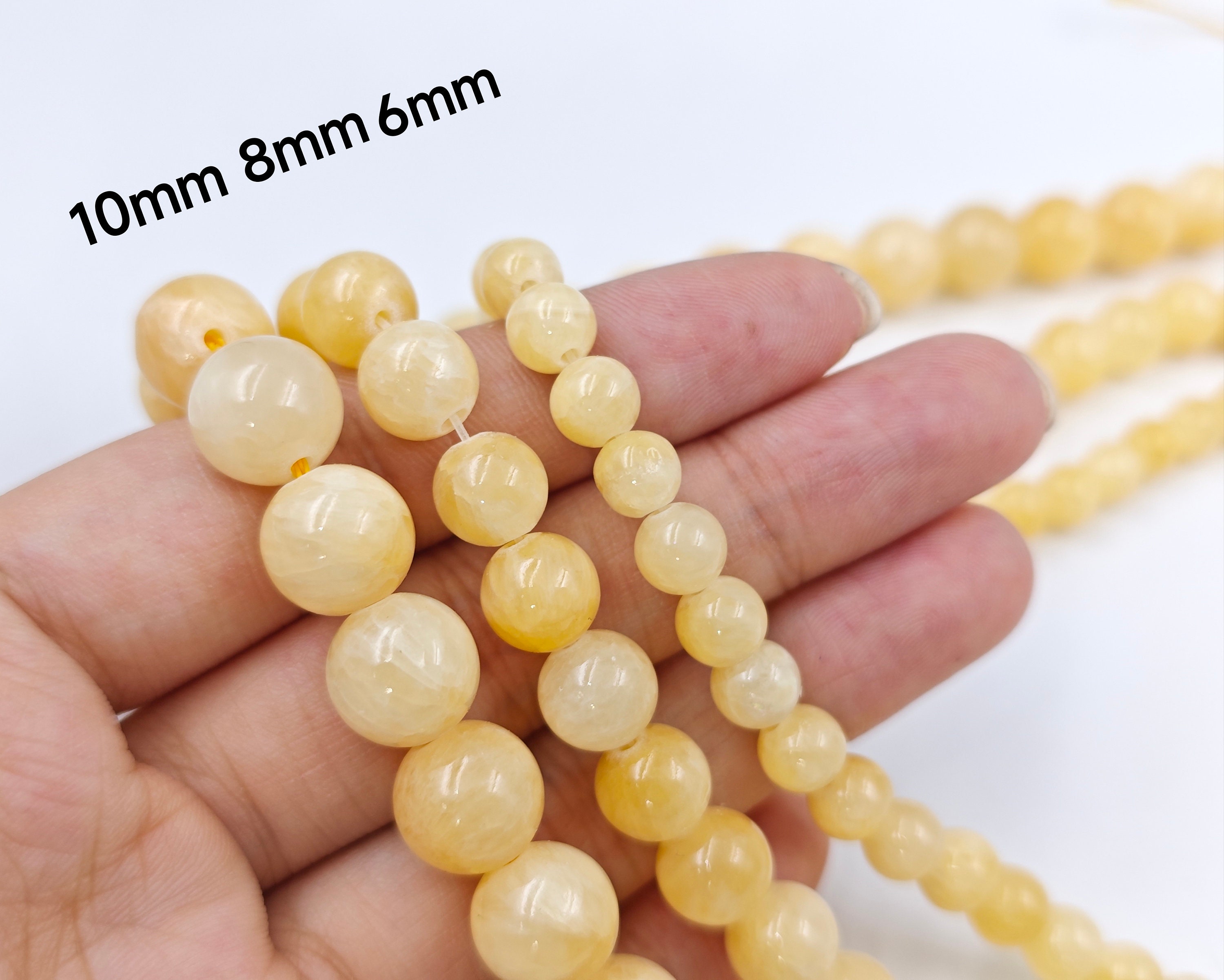 6/ 8 / 10 Mm Natural Honey Yellow Jade Smooth Round Beads , Yellow ...