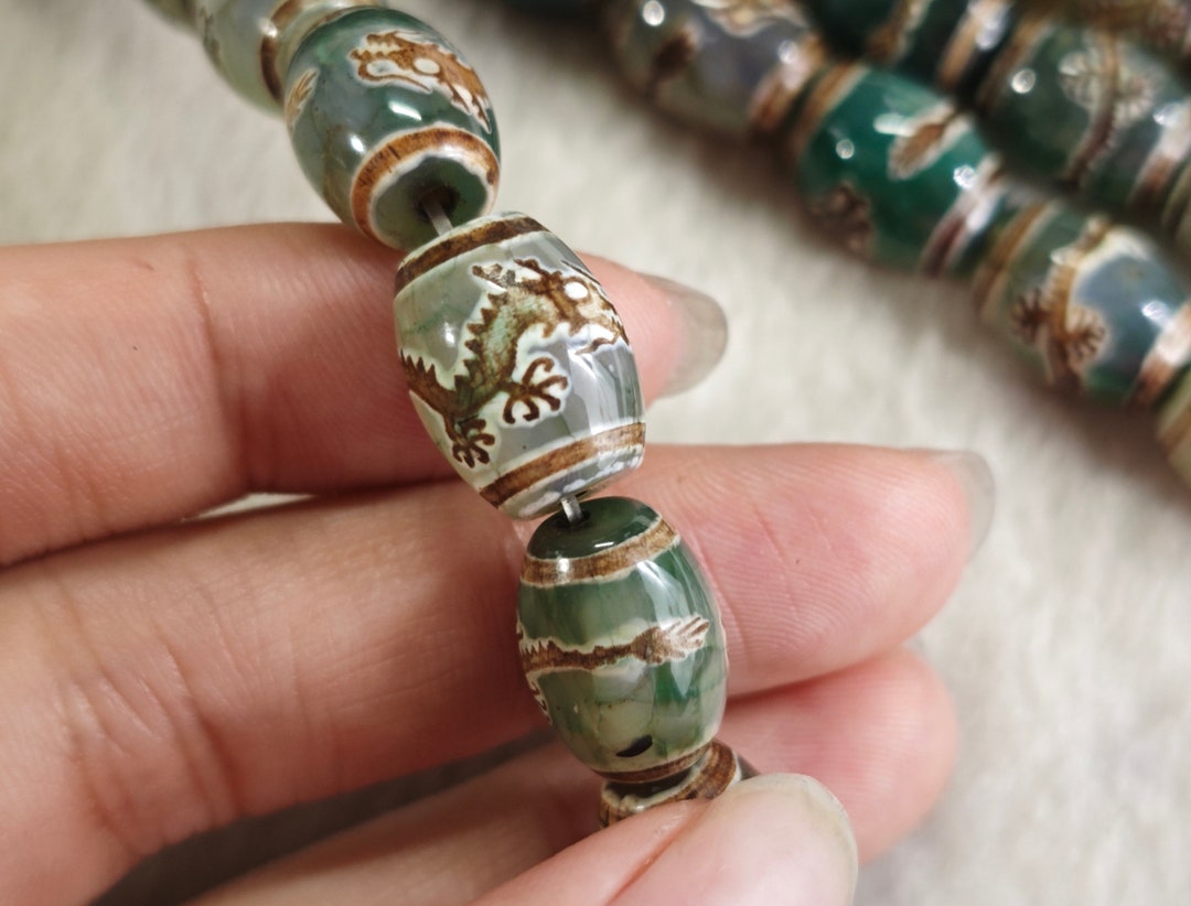 Dragon Dzi Beads, 10 × 14 Mm Tibetan Dragon Pattern DZI Beads , Dragon ...