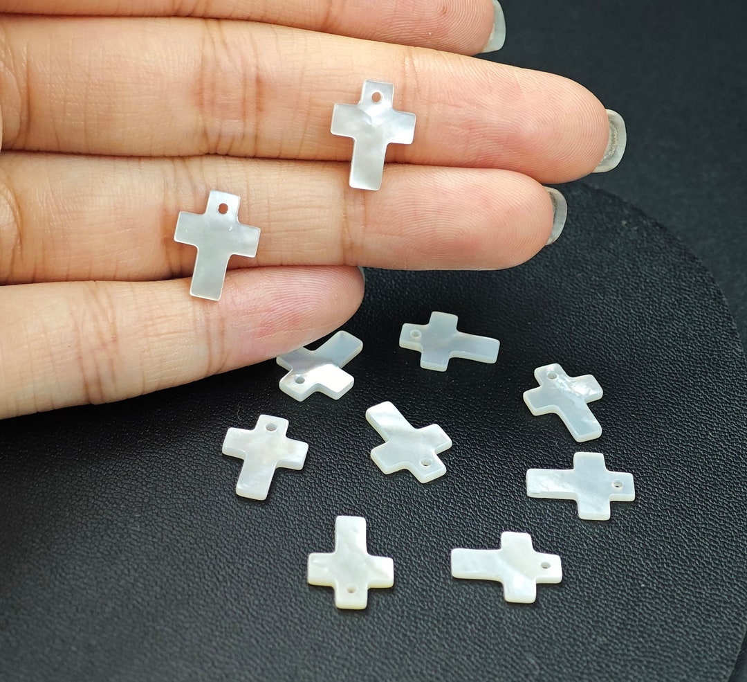 9x12mm Mother of Pearl Cross Beads, Natural White MOP Cross Spacer ...