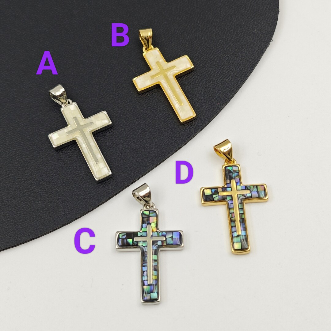 16×26mm Rainbow Abalone Shell Jewelry Cross Charm ,gold Plated Over ...
