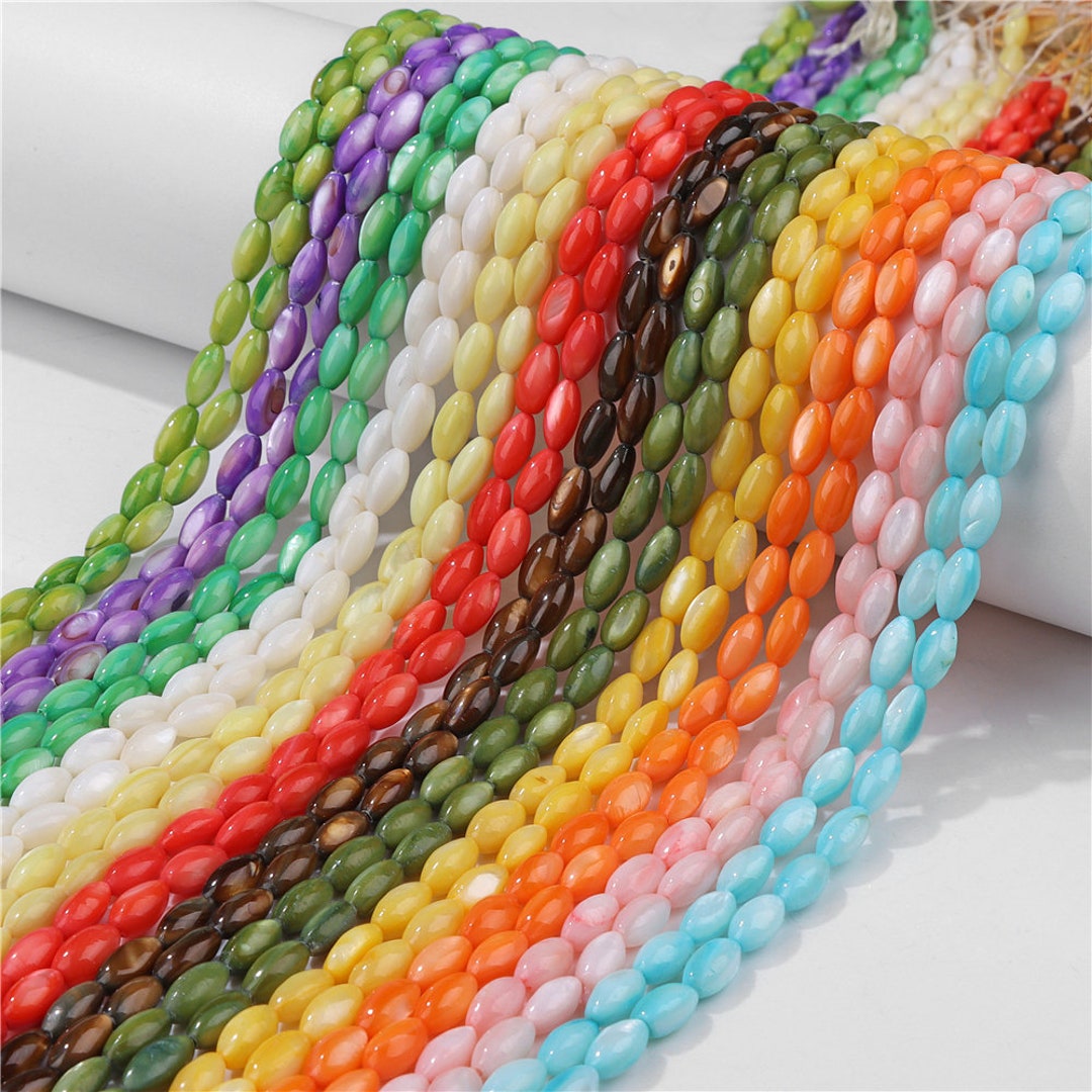 39pcs 5x9mm Rice Shape Colorful Natural Shell Bead Dyed Oval Mother of ...