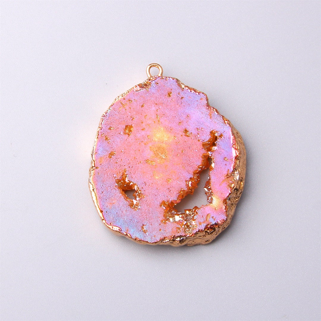 1pc 4353mmnatural Pink Quartz Necklace Pendant Pink Stone Agates Druzy ...
