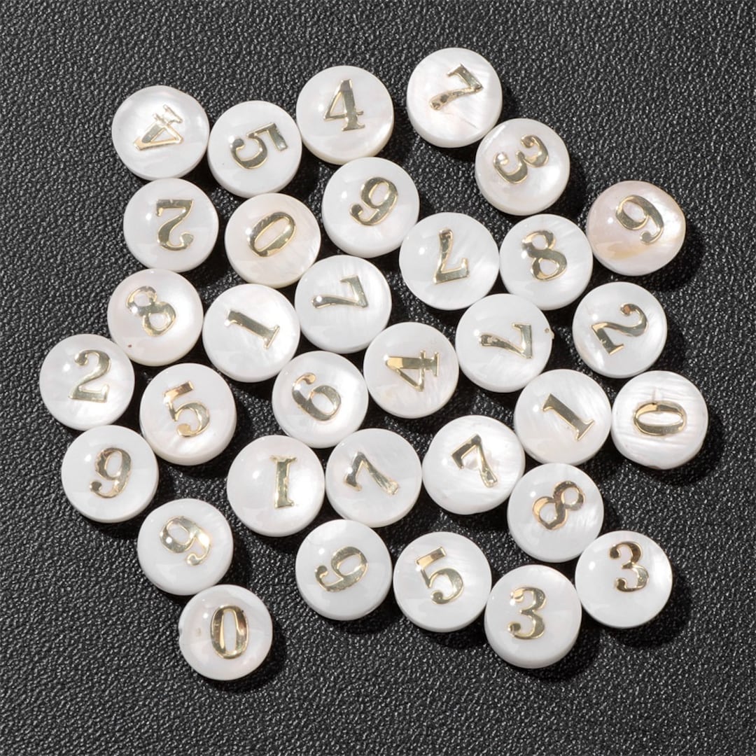 Natural 8mm White Mother of Pearl Number Digits Letter Shell Beads for ...