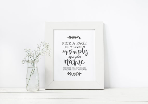 Sign a Page--Leave a note Sign--Printable--INSTANT DOWNLOAD--8x10 ...