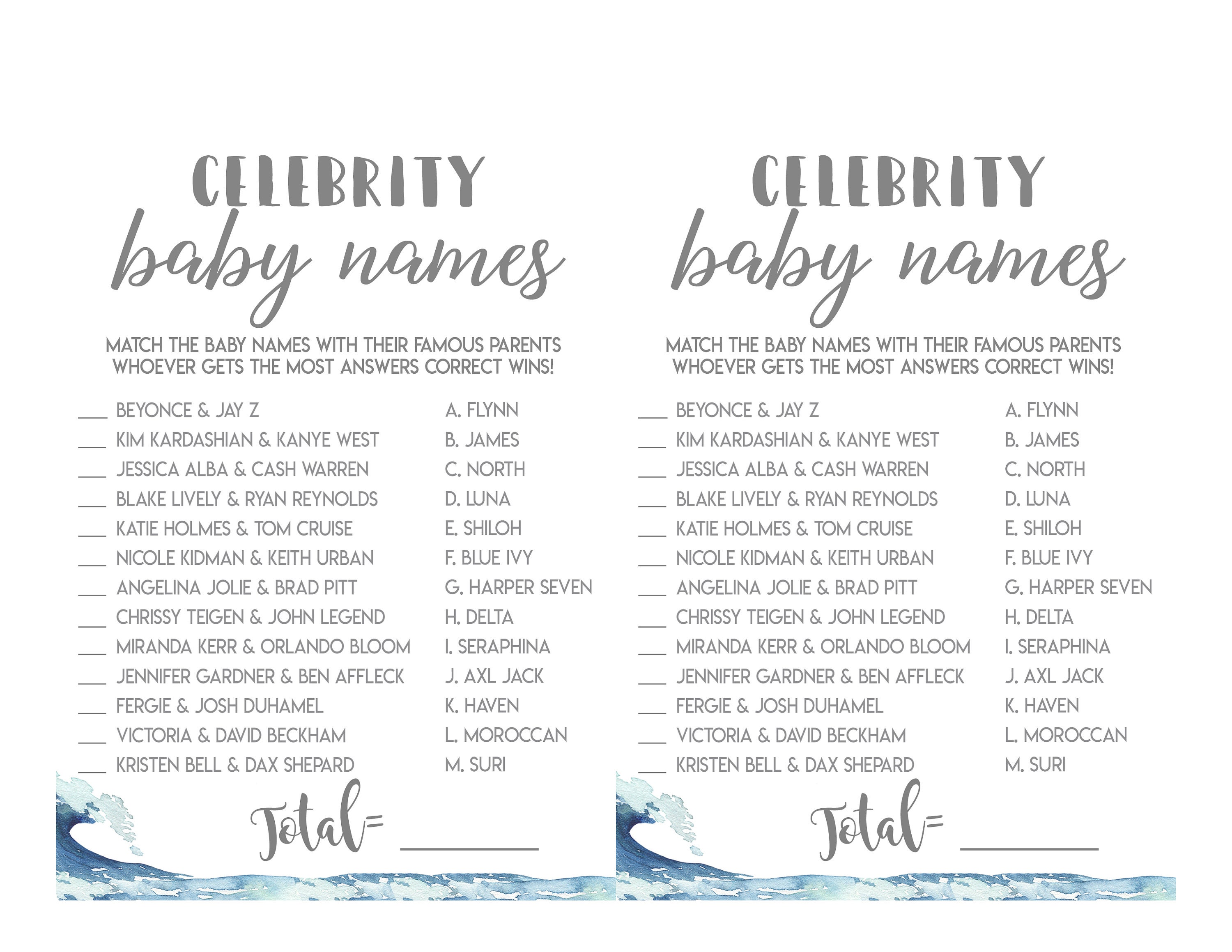Celebrity Baby Name Match Upbaby on Board Shower - Etsy