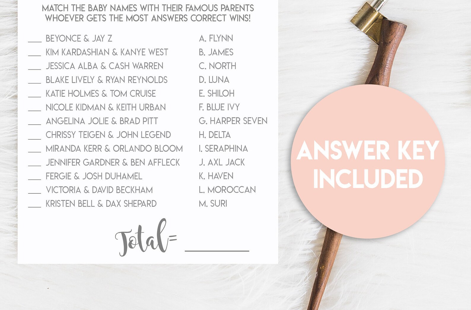 Celebrity Baby Name Match up Baby Shower Gameinstant | Etsy