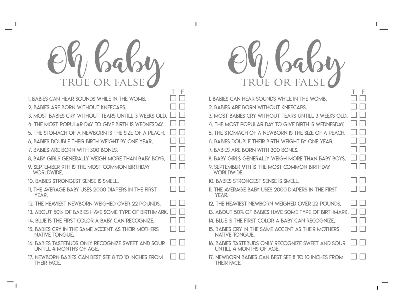 Baby True or False Baby Shower Gameinstant - Etsy