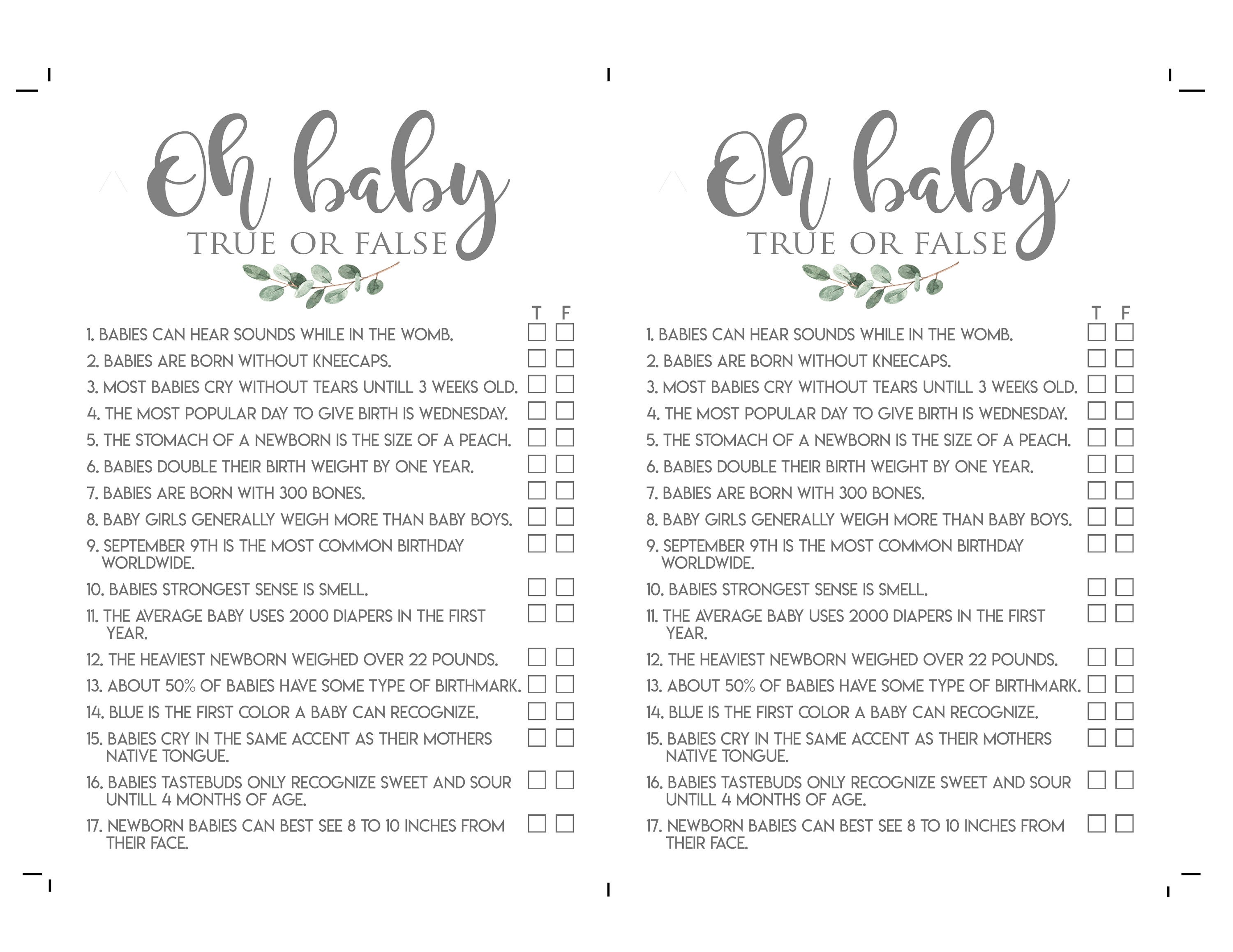 Baby True or False Baby Shower Gameinstant | Etsy