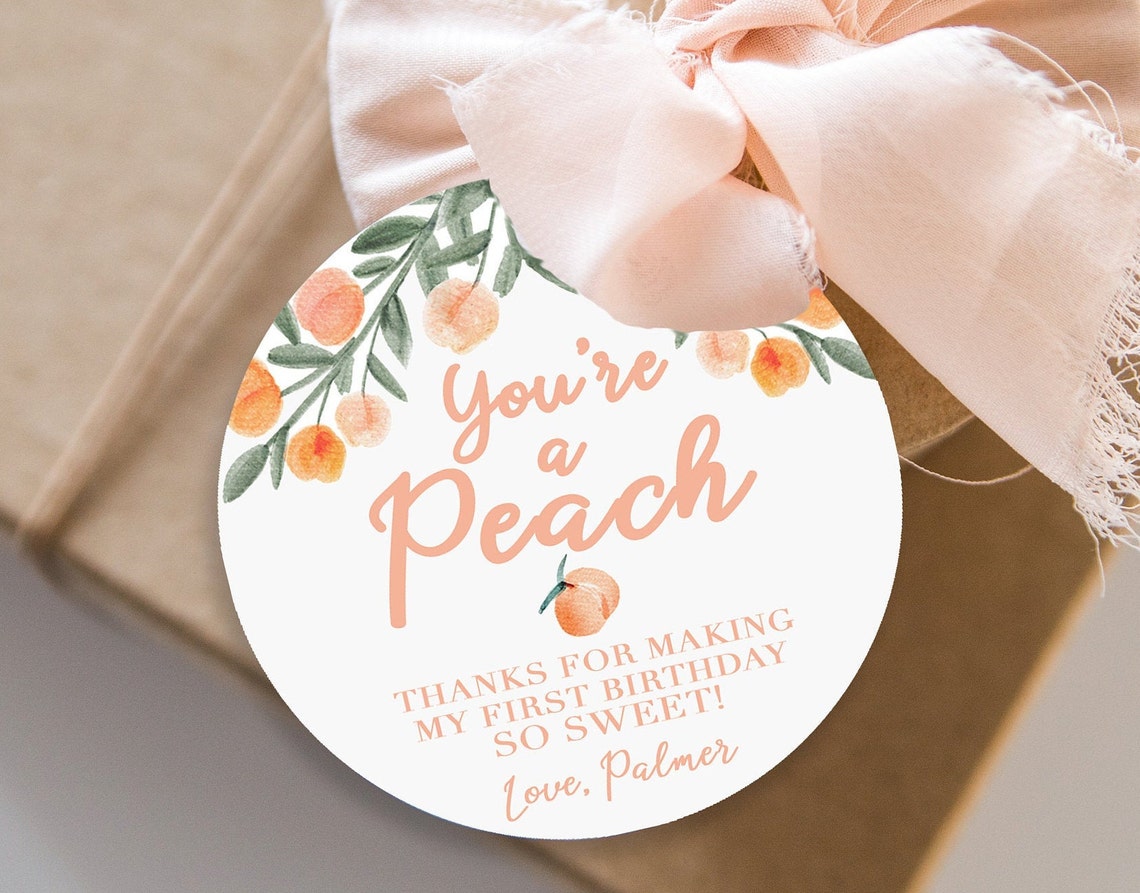 First Birthday Peach Favor Tag or Stickerself Editinstant - Etsy