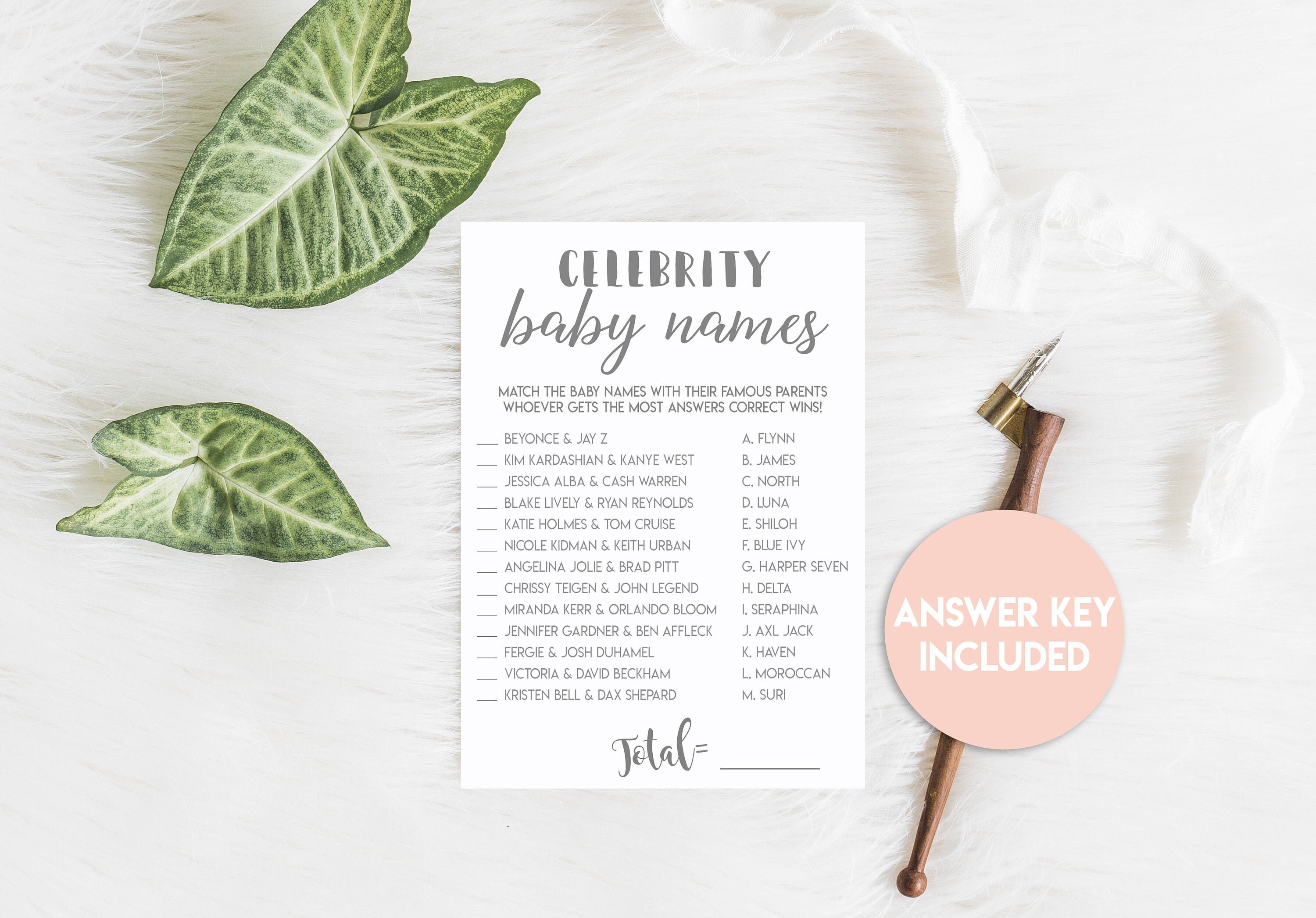 Celebrity Baby Name Match Up Baby Shower GameINSTANT | Etsy