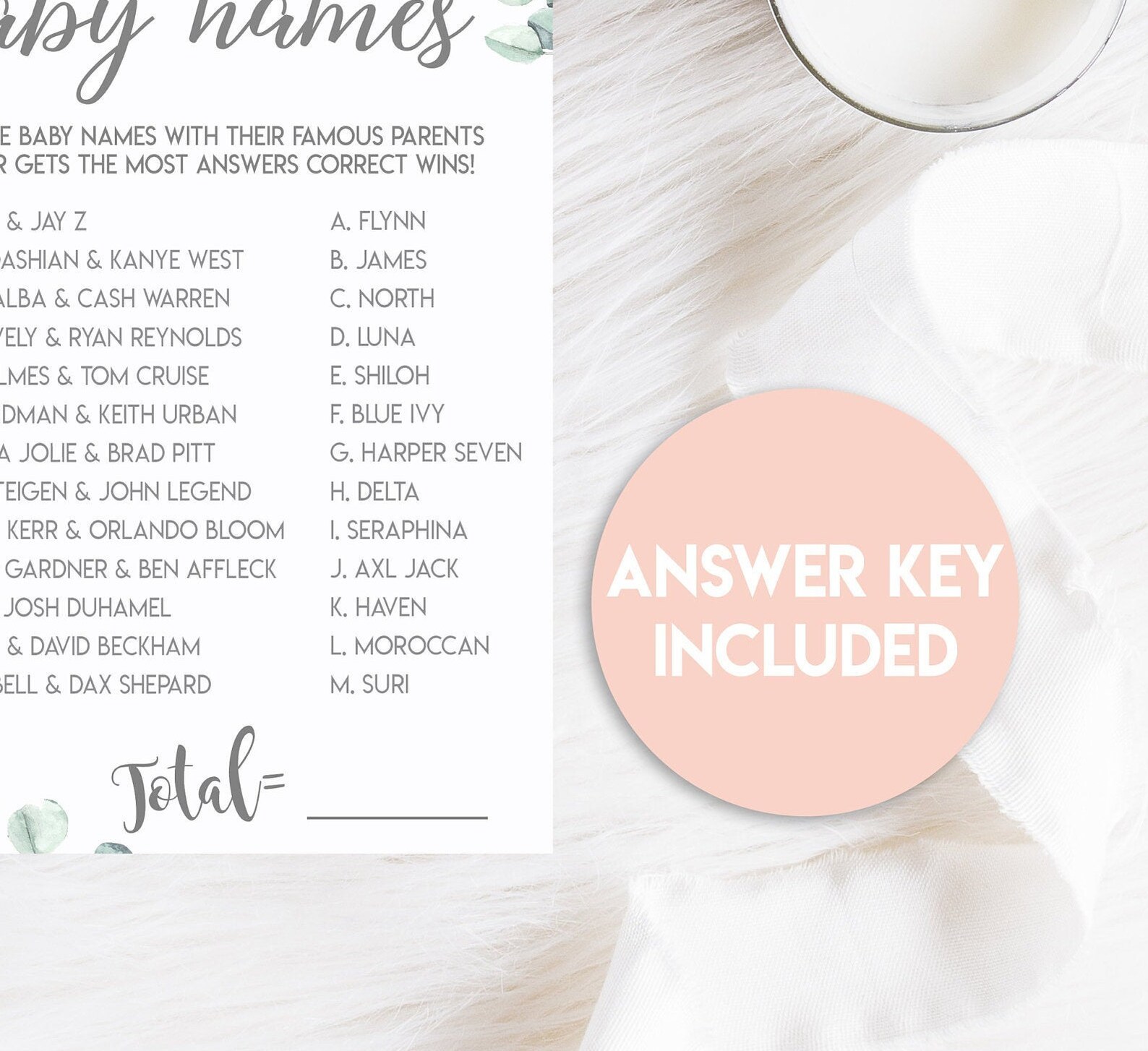 Celebrity Baby Name Match up Baby Shower Gameinstant | Etsy