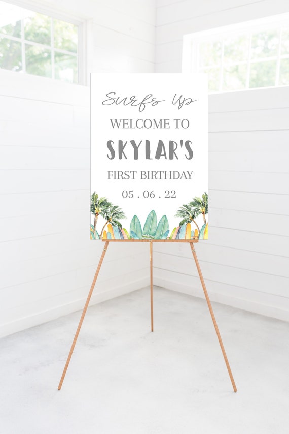Surf Birthday Welcome Sign--SELF EDIT--digital download--Baby Shower ...