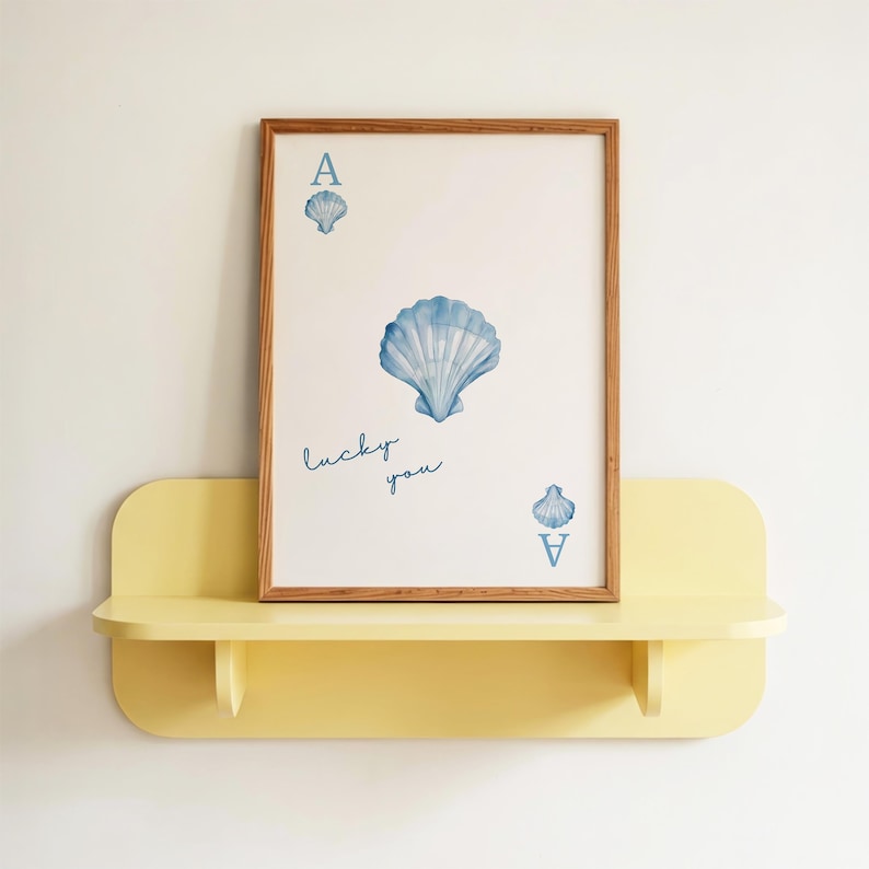 Lucky You Print: Light Blue Seashell Wall Art, Coastal Beachy Apartment ...