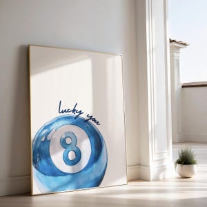8 Pool Ball Print, Blue Lucky You Poster, Apartment Wall Art, Retro ...