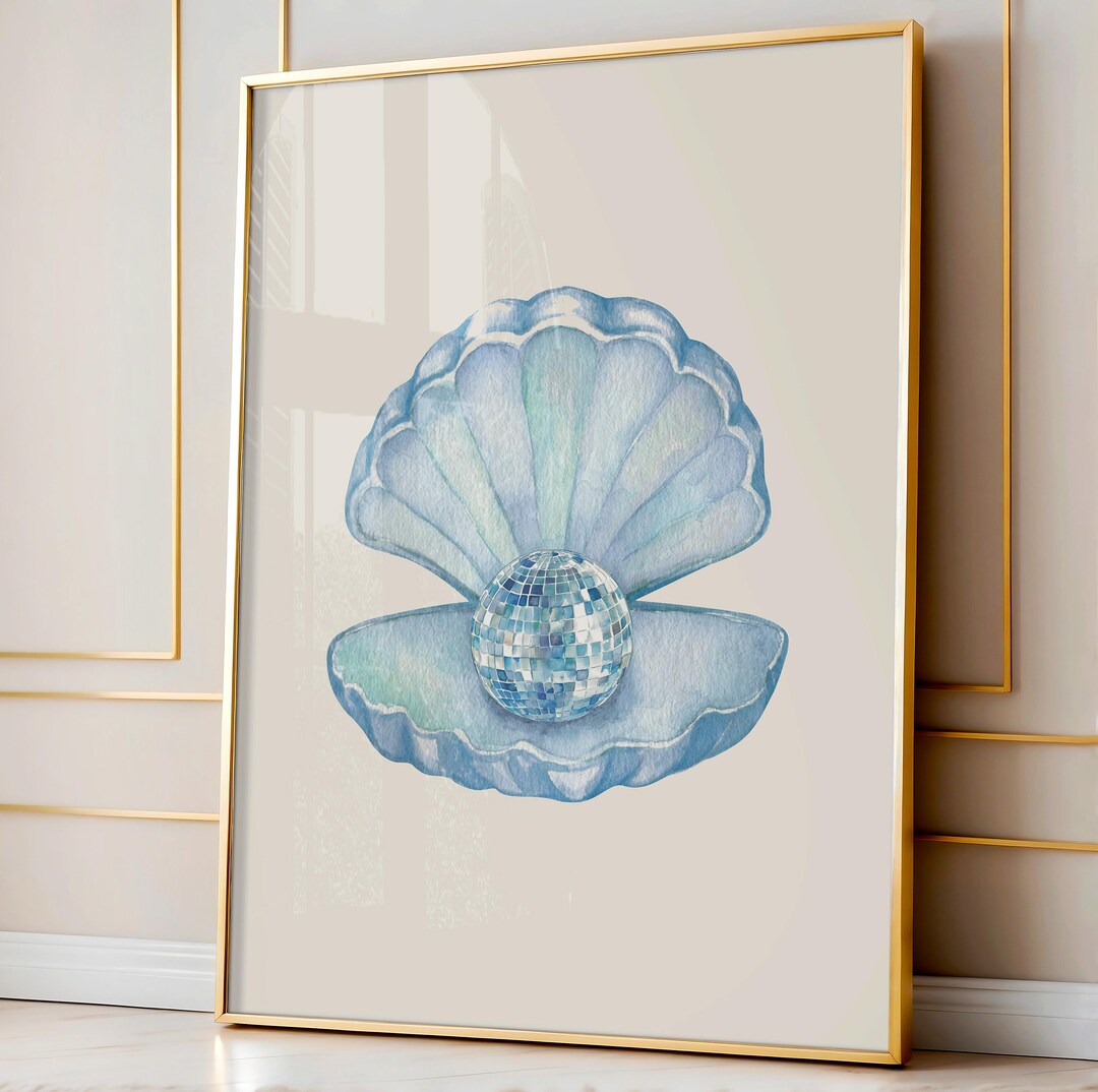 Clam Disco Ball Print, Beachy Coastal Wall Art, Digital Download - Etsy