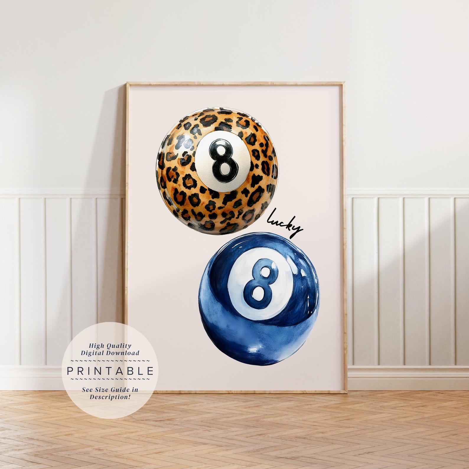 Leopard & Navy 8 Ball Print, Funky Dorm Decor, Digital Download - Etsy