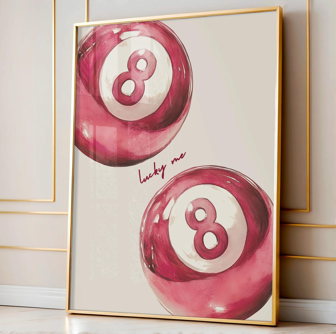 8 Pool Ball Print, Pink Lucky Me Poster, Apartment Wall Art, Retro ...