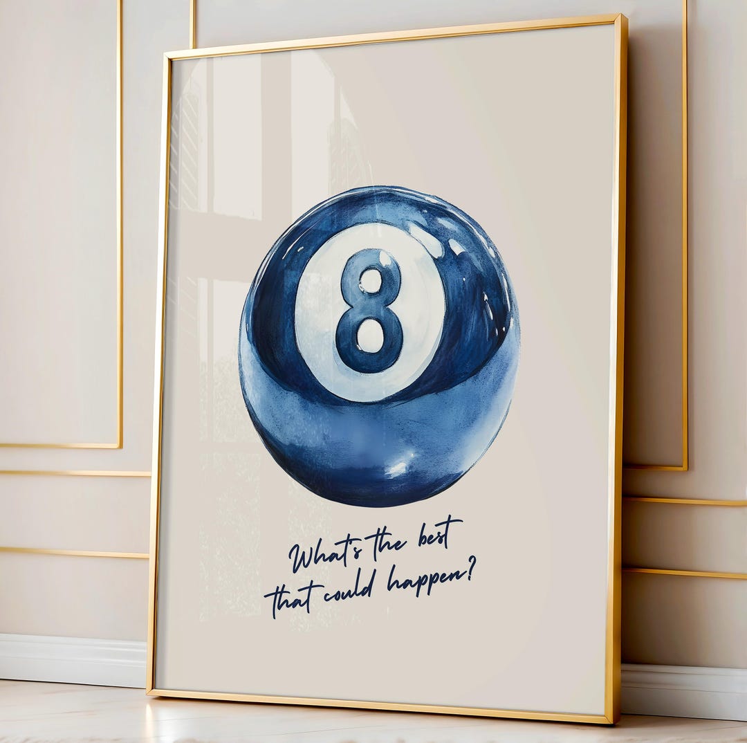 8 Pool Ball Print, Blue Lucky Me Poster, Apartment Wall Art, Retro ...