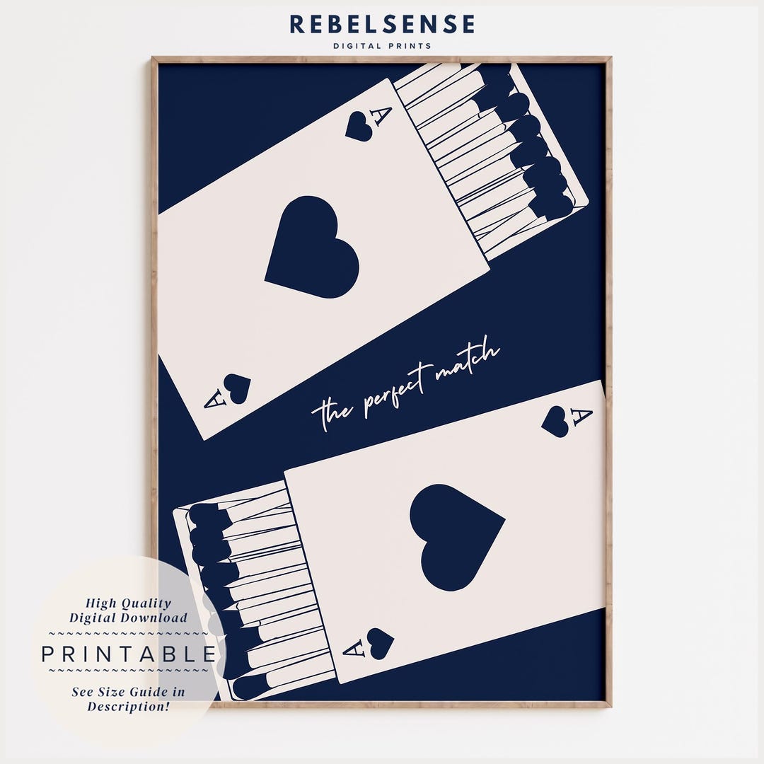 Navy Blue Matchbox Print, Blue Ace Card Print, Apartment Wall Art ...