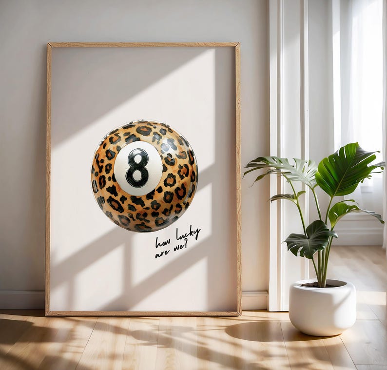 Leopard Pool Ball Print, Lucky Me Poster, Apartment Wall Art, Retro ...
