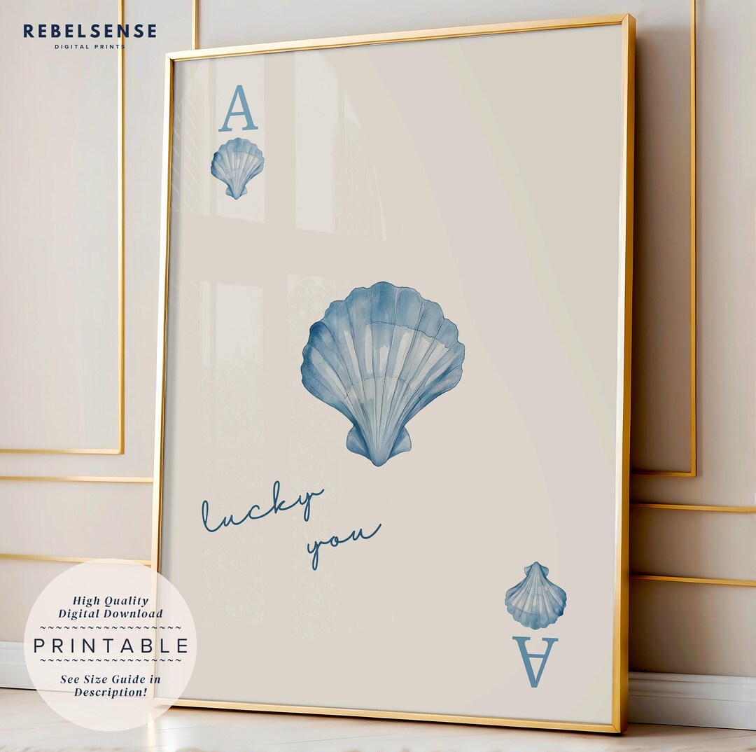 Blue Seashell Print, Coastal Beachy Room Decor, Lucky You Print, Light ...