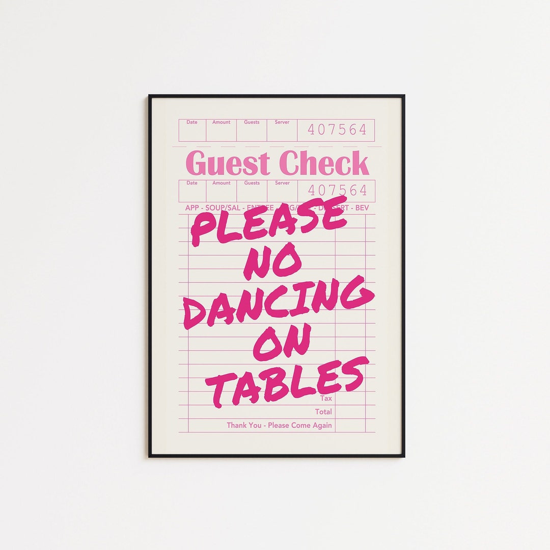 No Dancing on Tables Wall Print, Pink College Dorm Wall Decor, Digital ...