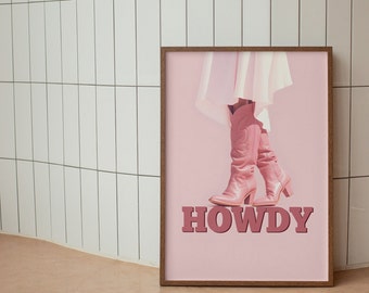 Pink Howdy Cowgirl Boot Art Print 8.5x11 Cowgirl Boot Print - Etsy