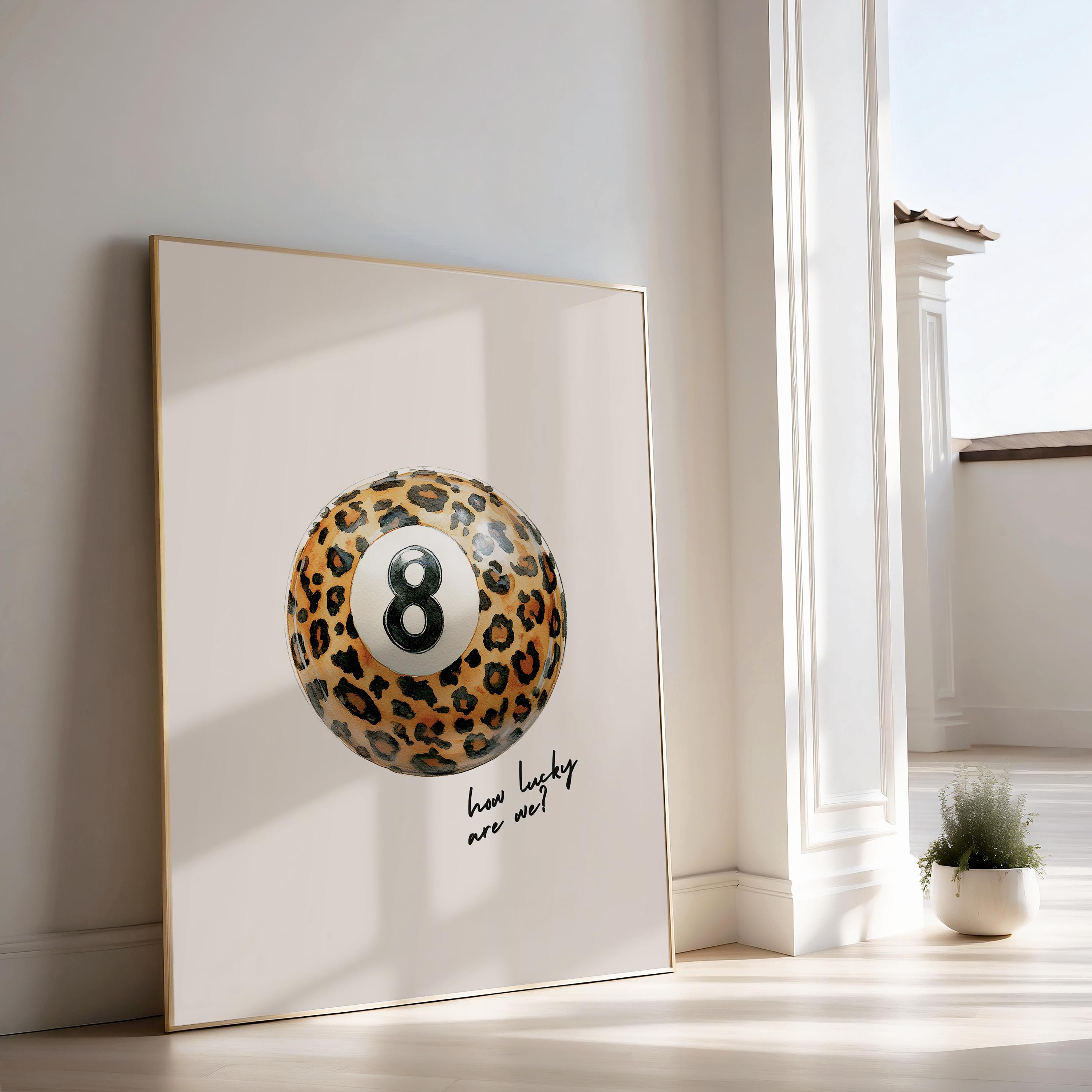 Leopard Pool Ball Print, Lucky Me Poster, Apartment Wall Art, Retro ...