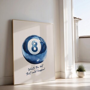 8 Pool Ball Print, Blue Lucky Me Poster, Apartment Wall Art, Retro ...