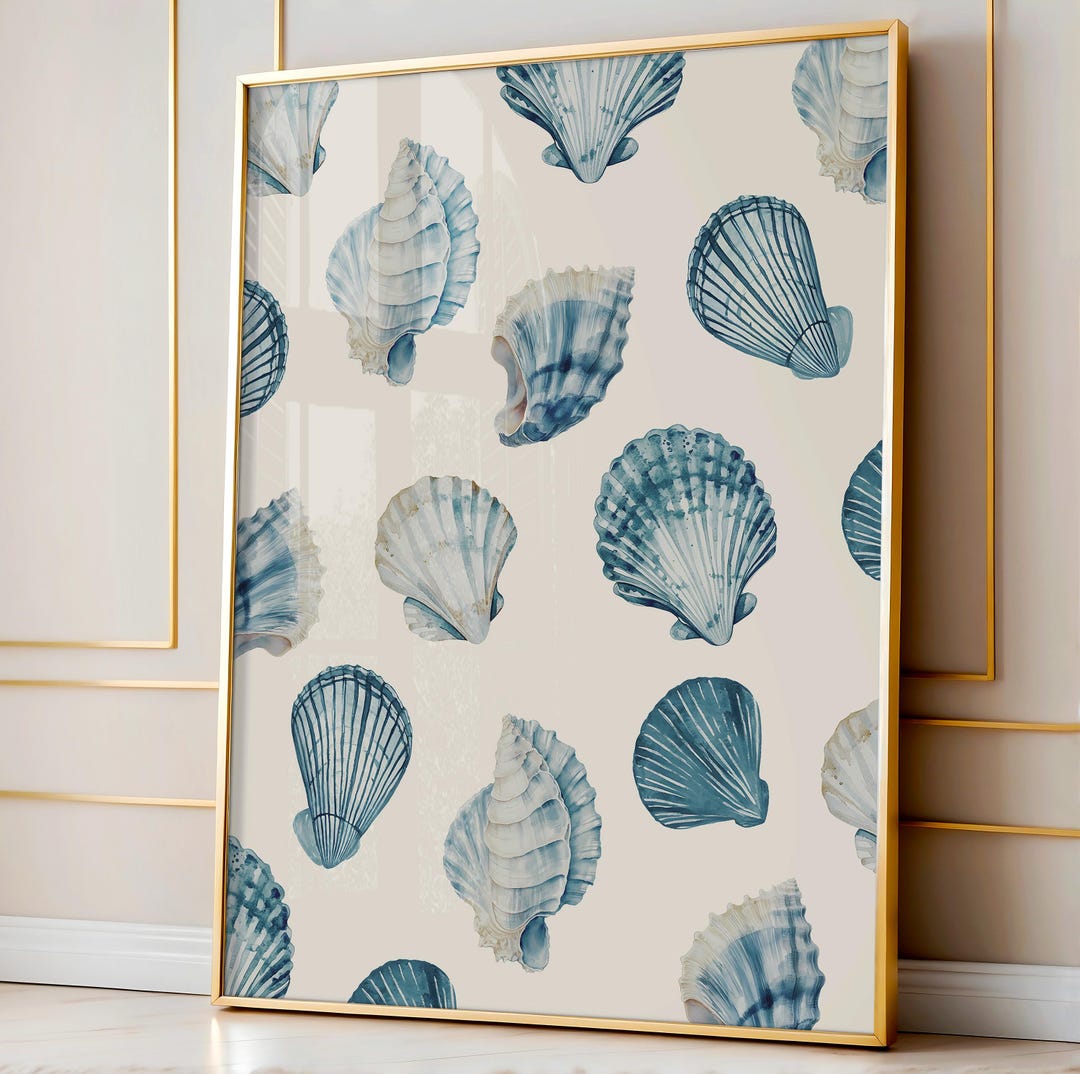 Seashell Print, Blue Shell Coastal Wall Art, Apartment Decor, Conch ...
