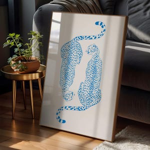 Blue Cheetah Wall Print, Retro Wall Decor, Digital Download, Blue Room ...