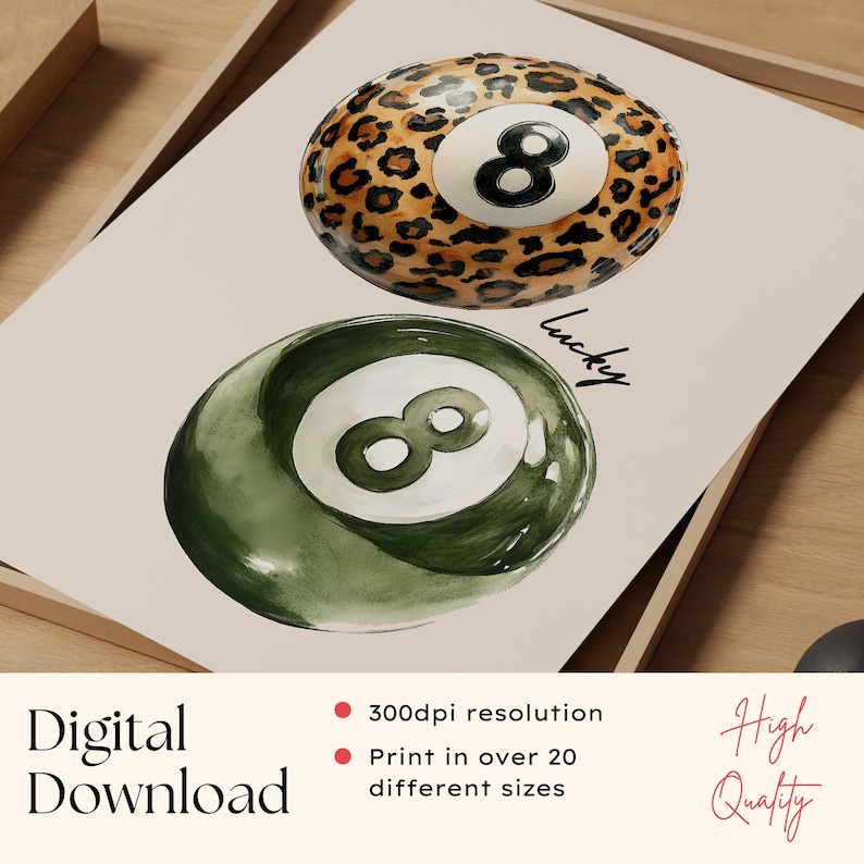 8 Ball Leopard Print: Sage Green Maximalist Wall Art, Funky Apartment ...