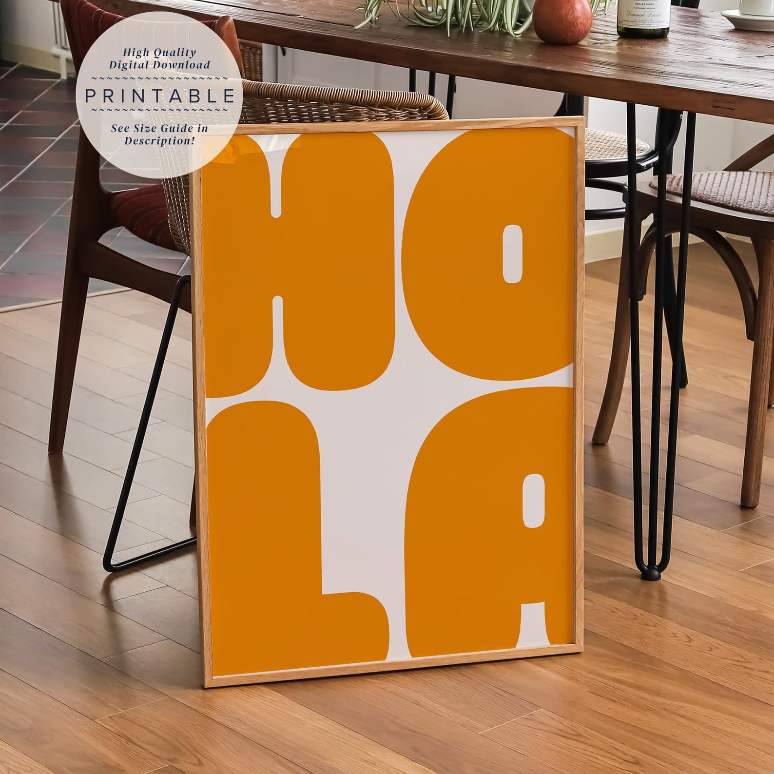 Hola Spanish Print, Orange Funky Dopamine Decor, Trendy Typography ...