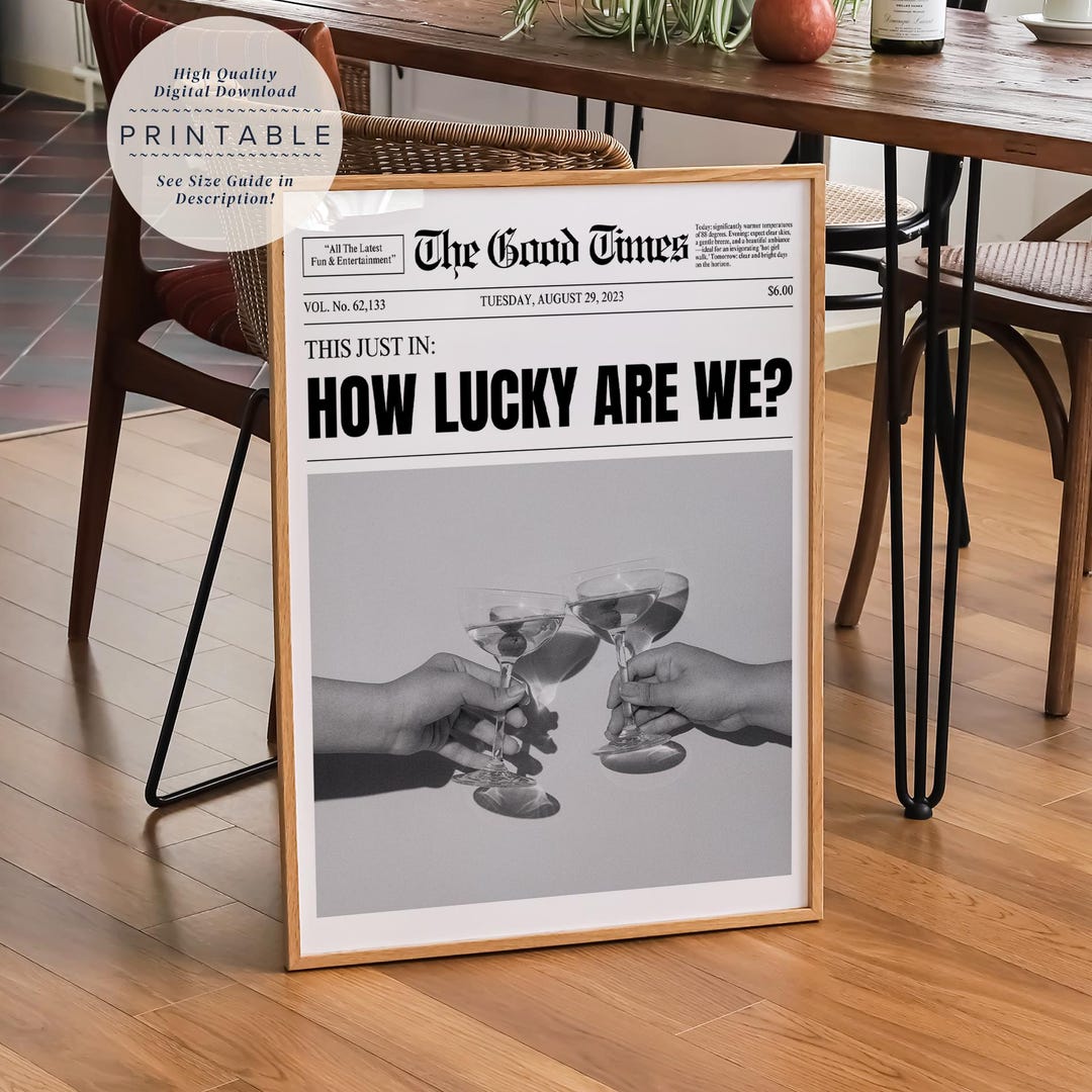 Lucky Newspaper Print, Preppy College Dorm Bar Art, Girly Wall Art, Bar ...
