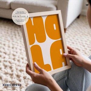 Hola Spanish Print, Orange Funky Dopamine Decor, Trendy Typography ...