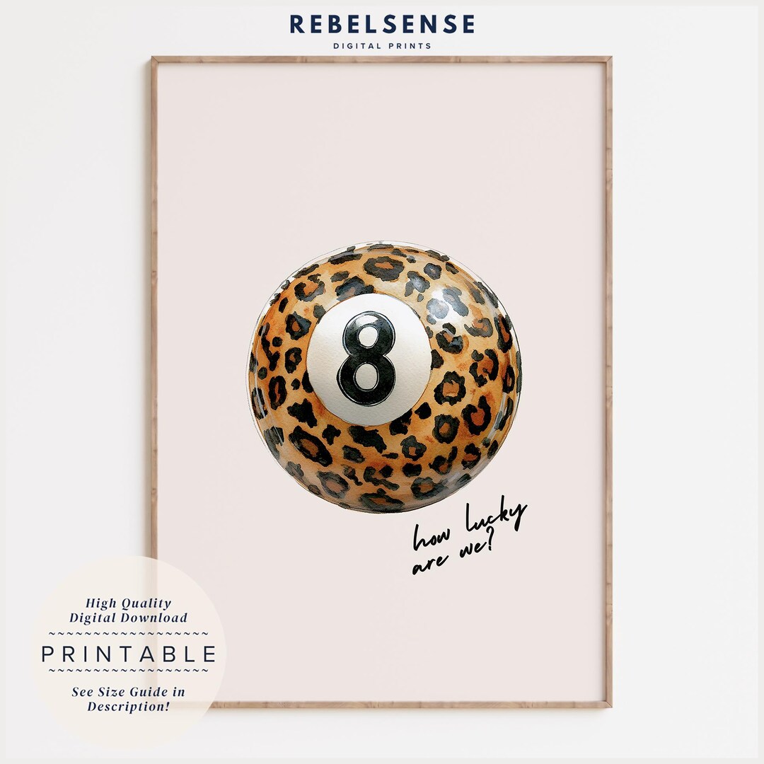 Leopard Pool Ball Art Print, Retro Preppy Wall Decor, Digital Download ...