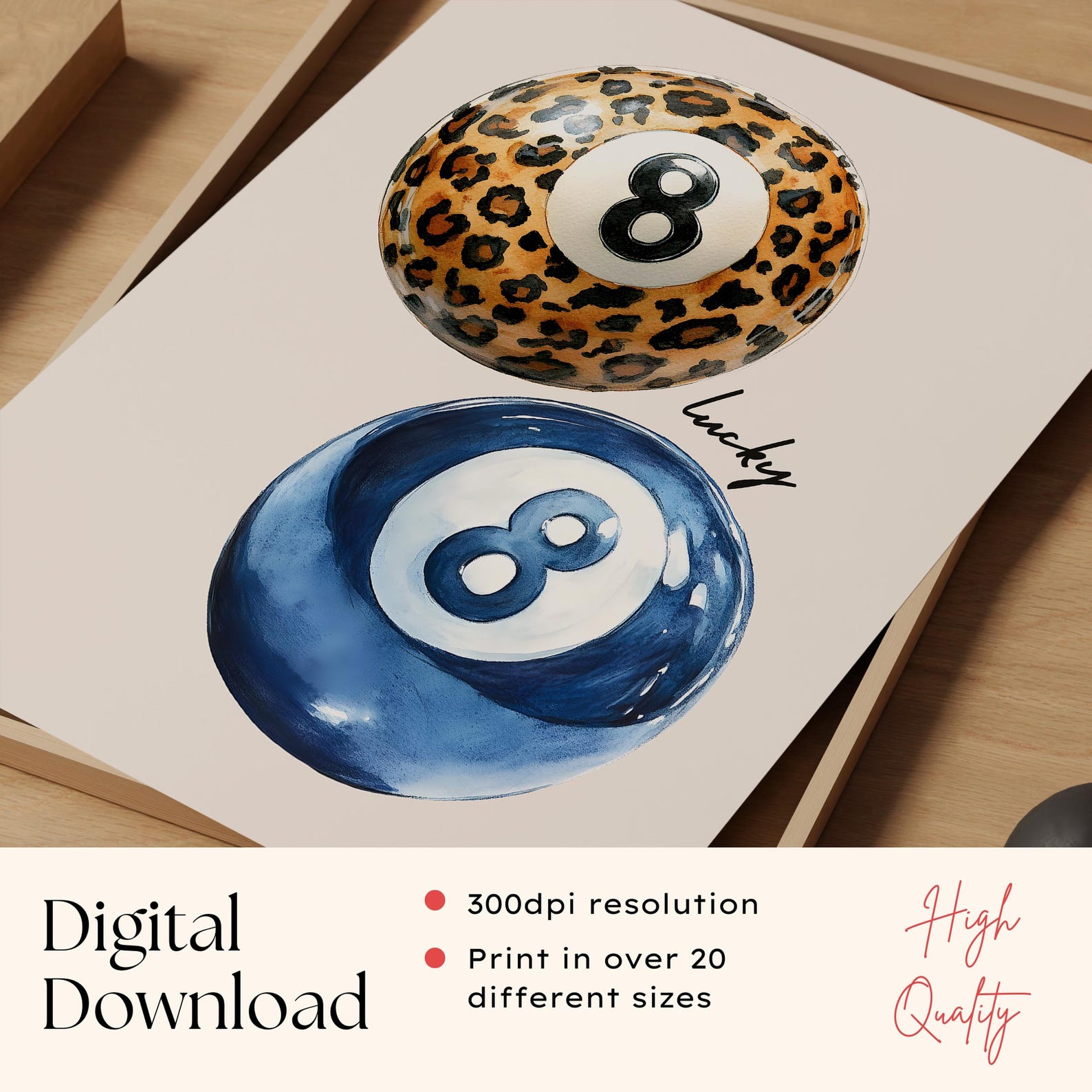 Leopard & Navy 8 Ball Print, Funky Dorm Decor, Digital Download - Etsy