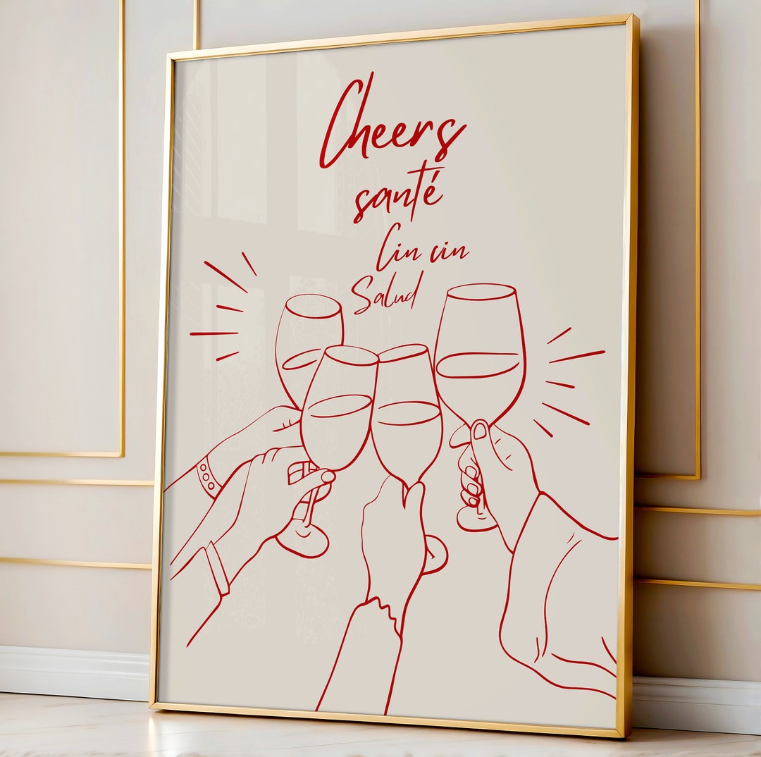 Cheers Print, Bar Cart Wall Art, Printable, Cin Cin Print, Quirky ...