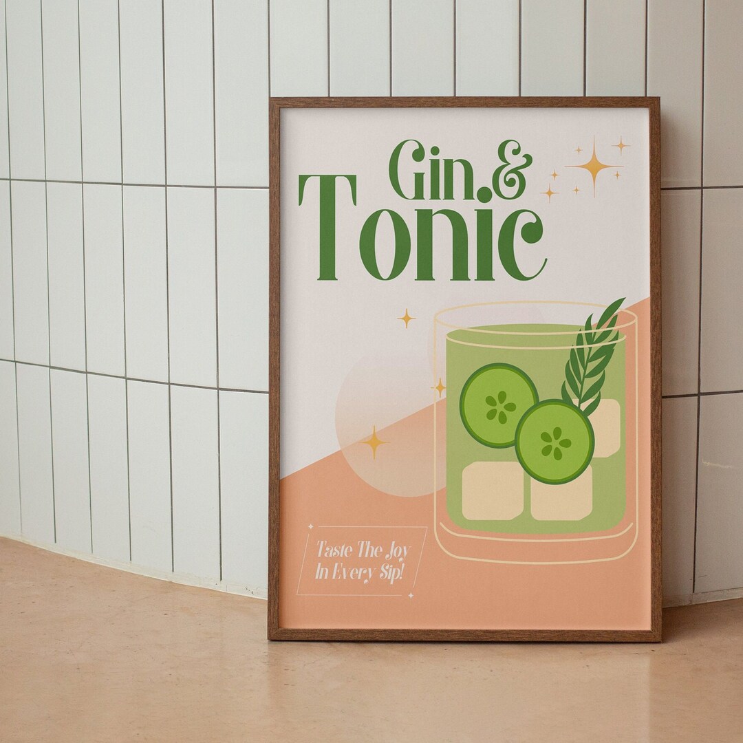 Gin Cocktail Print, Kitchen Cocktail Print, Digital Download, Drinks ...